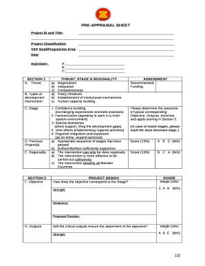 PRE-APPRAISAL SHEET Doc Template | pdfFiller