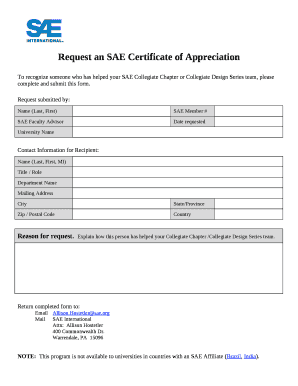 Request an SAE Certificate of Appreciation - students sae Doc Template ...