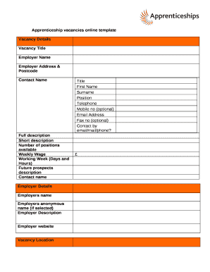 Apprenticeship vacancies online template Doc Template | pdfFiller