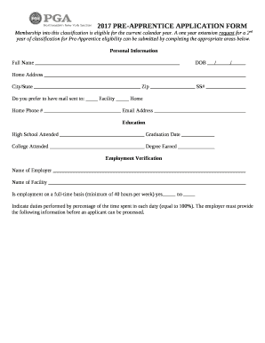 2017 PRE-APPRENTICE APPLICATION Doc Template | pdfFiller