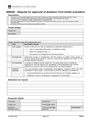 MM026 Request for approval of deviation from tender procedure - s uct ...