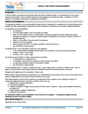 Fillable Online WEIGHT AND HEIGHT MEASUREMENT Fax Email Print - pdfFiller