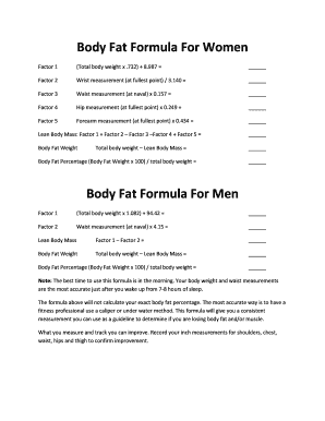 Fillable Online Body Fat Formula For Women Fax Email Print - pdfFiller