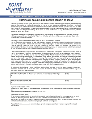 Fillable Online NUTRITIONAL COUNSELING INFORMED CONSENT TO TREAT Fax ...
