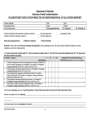 ELEMENTARY EDUCATION PRACTICUM MIDTERM/FINAL EVALUATION REPORT Doc Template | pdfFiller