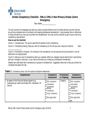 Stroke Competency Checklist - RNs & LPNs in Non-Primary Stroke Centre ...