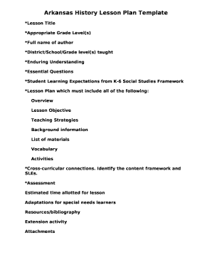 Arkansas History Lesson Plan Template Doc Template | pdfFiller