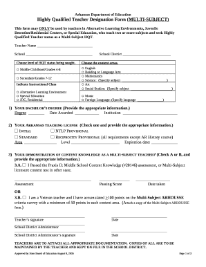 Highly Qualified Teacher Designation (MULTI-SUBJECT) Doc Template | pdfFiller