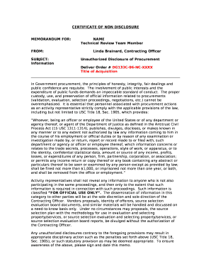 CERTIFICATE OF NON DISCLOSURE Doc Template | pdfFiller