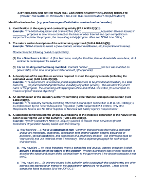 JUSTIFICATION FOR OTHER THAN FULL AND OPEN COMPETITION (JOFOC) TEMPLATE Doc Template | pdfFiller