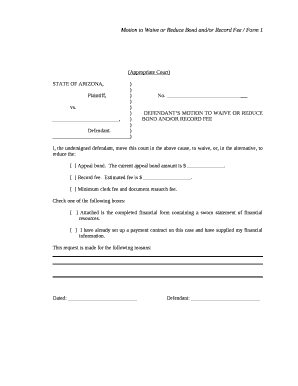 Motion to Waive or Reduce Bond and/or Record Fee / 1 Doc Template ...