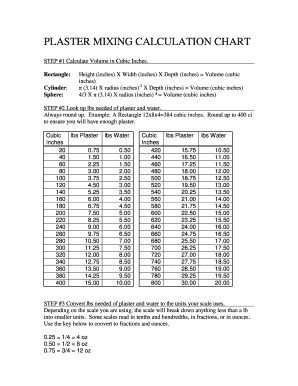 Plaster Mixing Chart - Fill Online, Printable, Fillable, Blank | pdfFiller