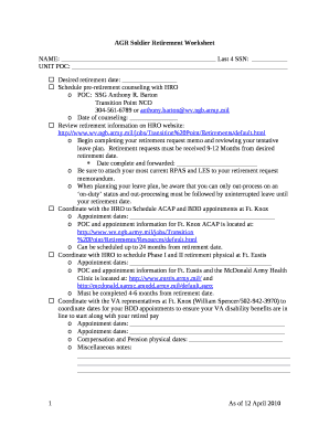 AGR Soldier Retirement Worksheet Doc Template | pdfFiller