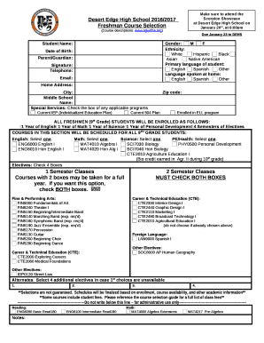 Freshman Course Selection Doc Template | pdfFiller