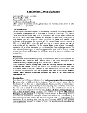 Beginning Dance Syllabus Doc Template | pdfFiller