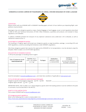 Fillable Online DANGEROUS GOODS CARRIED BY PASSENGERS AS CARGO, CHECKED ...