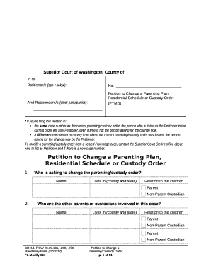 Petition to Change a Parenting Plan, Residential Schedule or Custody ...