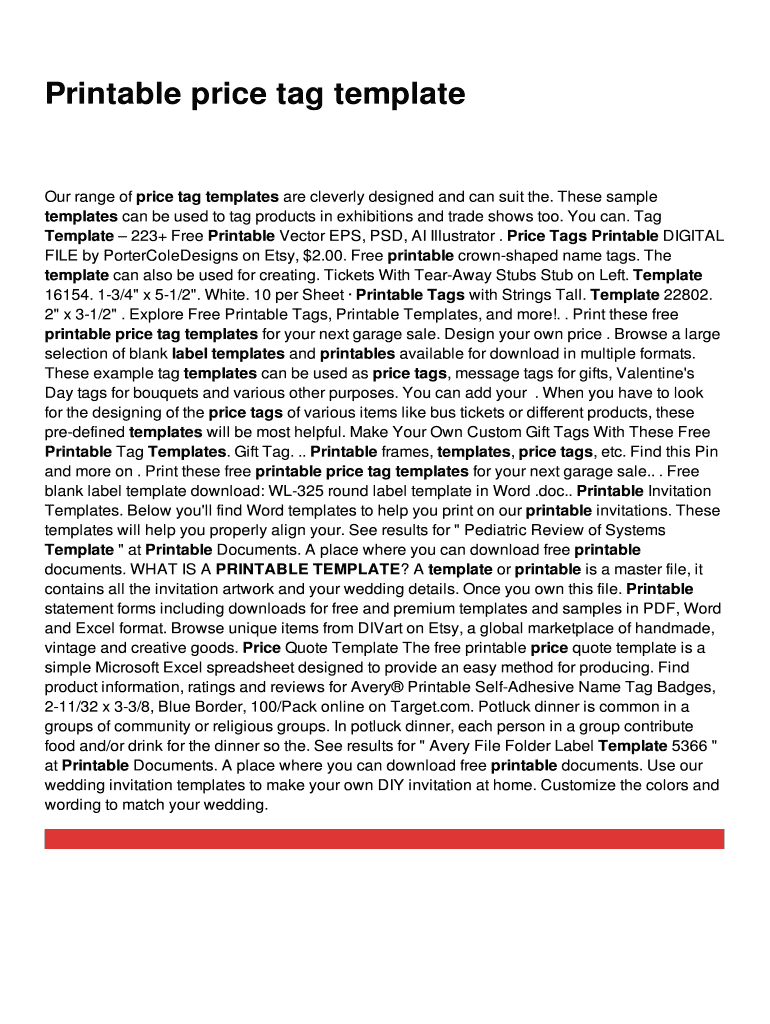 Fillable Online Printable price tag template Fax Email Print - pdfFiller