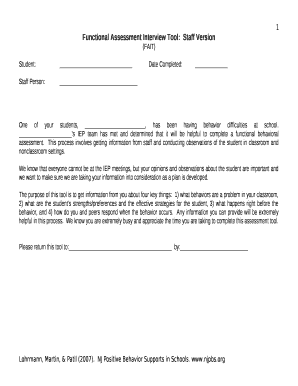 Functional Assessment Interview Tool:Staff Version Doc Template | pdfFiller