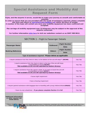 Special Assistance and Mobility Aid Request Doc Template | pdfFiller
