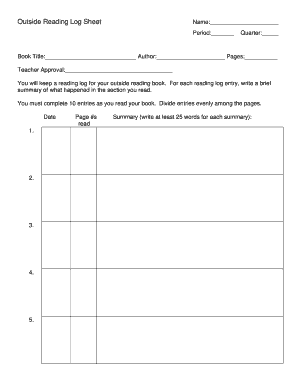 Fillable Online Outside Reading Log Sheet Fax Email Print - pdfFiller