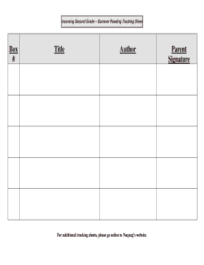 Fillable Online Incoming Second Grade Summer Reading Tracking Sheet Fax ...