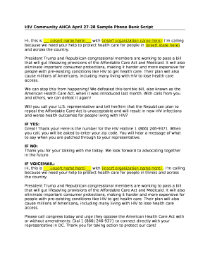 HIV Community AHCA April 27-28 Sample Phone Bank Script Doc Template ...