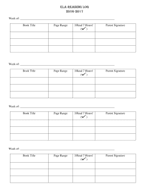 Fillable Online ELA Reading Log Fax Email Print - pdfFiller