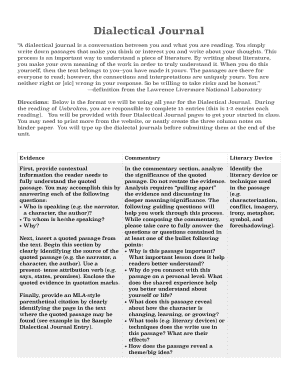 Fillable Online A dialectical journal is a conversation between you and ...