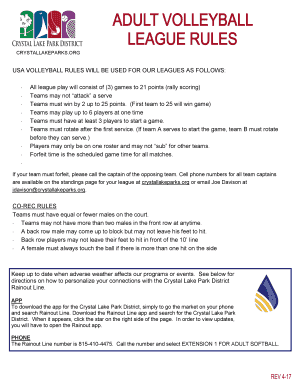 Fillable Online USA VOLLEYBALL RULES WILL BE USED FOR OUR LEAGUES AS ...