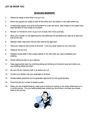 Fillable Online BOWLING MANNERS Fax Email Print - pdfFiller