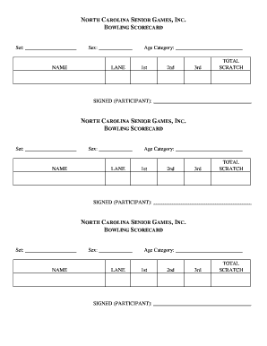 Fillable Online BOWLING SCORECARD Fax Email Print - pdfFiller