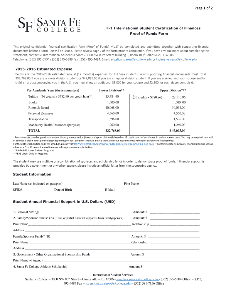 Fillable Online F-1 International Student Certification of Finances Fax Email Print - pdfFiller