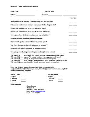 Basketball Game Management Evaluation Doc Template | pdfFiller