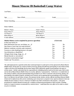 Mount Mourne IB Basketball Camp Waiver template Doc Template | pdfFiller