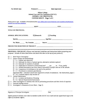 For IACUC Use:Protocol #Date Approved template Doc Template | pdfFiller