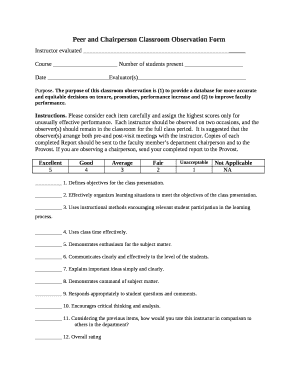 Peer and Chairperson Classroom Observation template Doc Template | pdfFiller