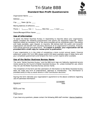 Standard Non-Profit Questionnaire template - evansville bbb Doc ...