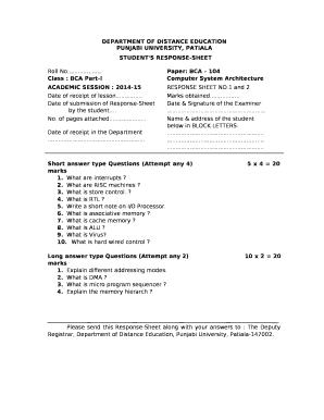STUDENT'S RESPONSE-SHEET template Doc Template | pdfFiller