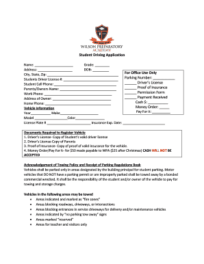 Fillable Online Student Driving Application Fax Email Print - pdfFiller
