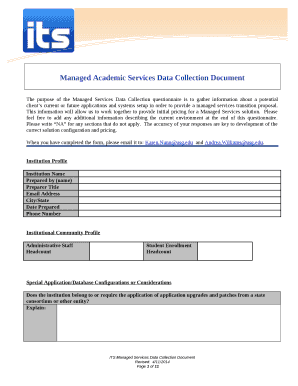Managed Academic Services Data Collection Document template Doc Template | pdfFiller