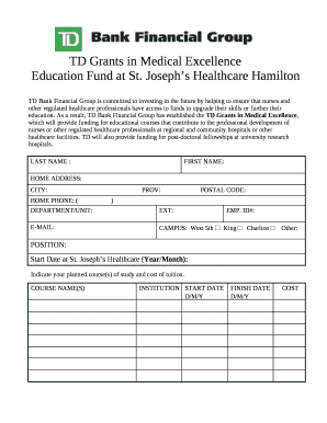 TD Grants in Medical Excellence Doc Template | pdfFiller