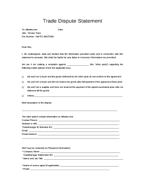 Trade Dispute Statement Doc Template | pdfFiller