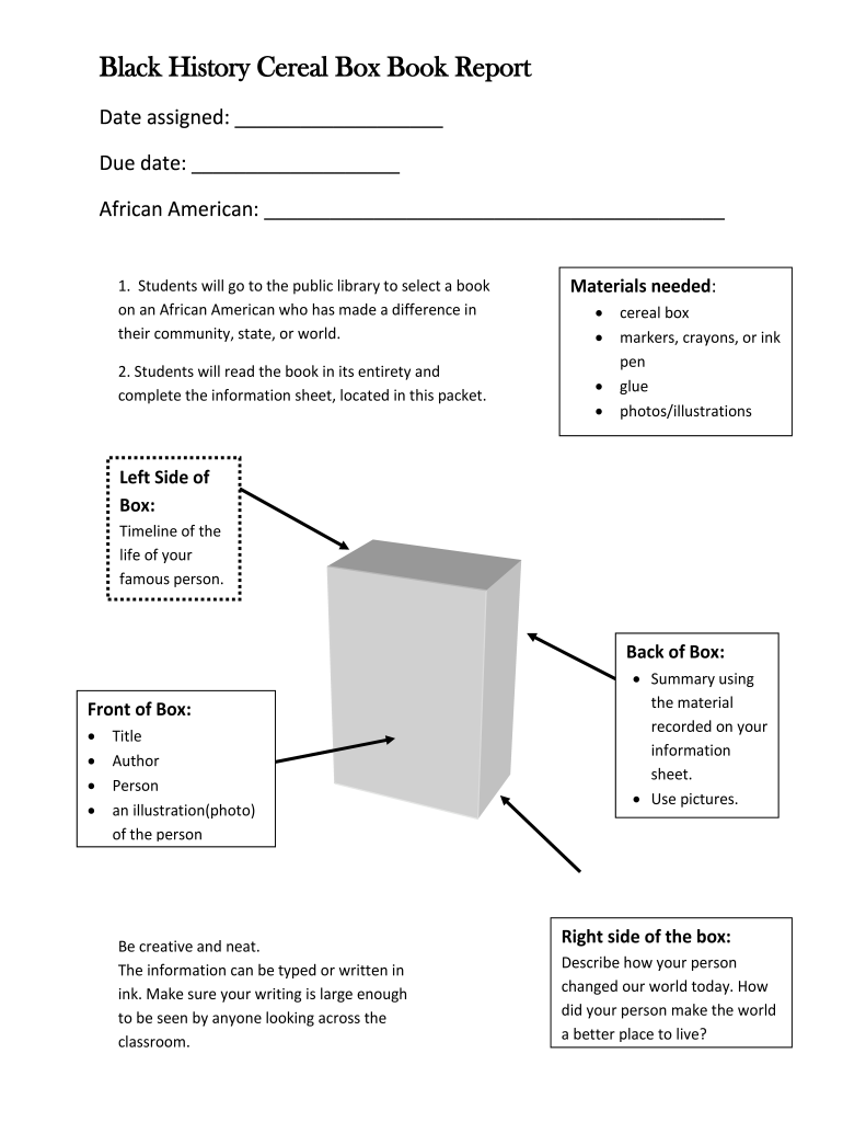 Black History Cereal Box Project Fill Online Printable Fillable 