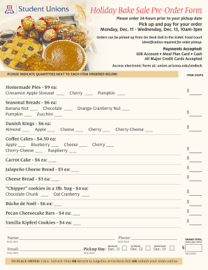 Fillable Online Holiday Bake Sale Pre-Order Form Fax Email Print ...