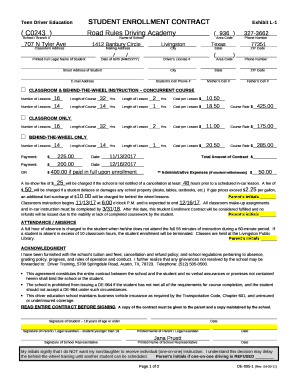Teen Driver EducationSTUDENT ENROLLMENT CONTRACTExhibit L-1 template ...