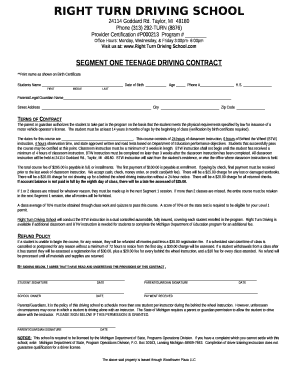 RIGHT TURN DRIVING SCHOOL template Doc Template | pdfFiller