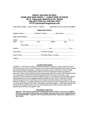 FAMILY DRIVING SCHOOL template Doc Template | pdfFiller