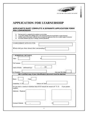 APPLICANTS MUST COMPLETE A SEPARATE APPLICATION PER LEARNERSHIP ...