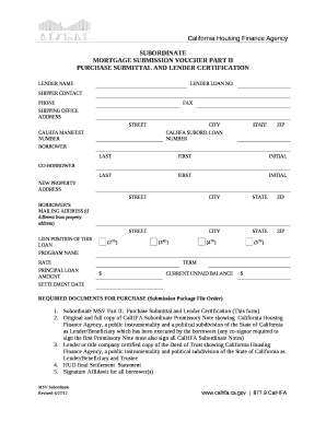 PURCHASE SUBMITTAL AND LENDER CERTIFICATION template Doc Template | pdfFiller